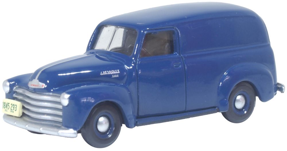 1950 Chevrolet Panel Van Mariner Blue by Oxford Diecast 1:87 Scale