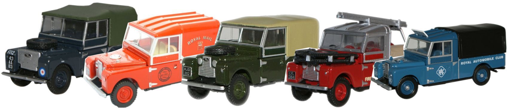 Oxford Diecast Land Rover 5 Piece Set Modelzone - 1:76 Scale