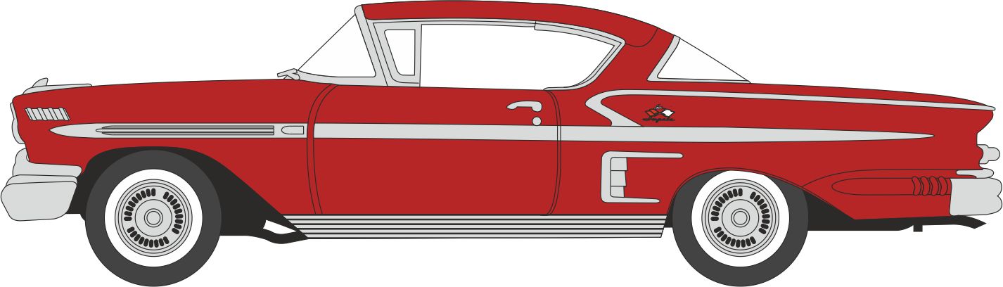 OXFORD DIECAST 1:87 Scale 1958 Chevrolet Impala Sports Coupe Rio Red ...