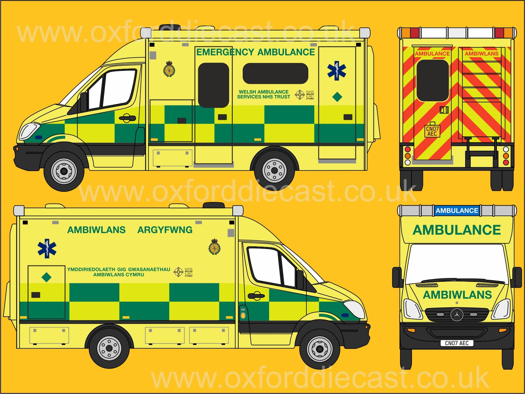 Oxford Diecast Mercedes Ambulance Wales - N Scale.